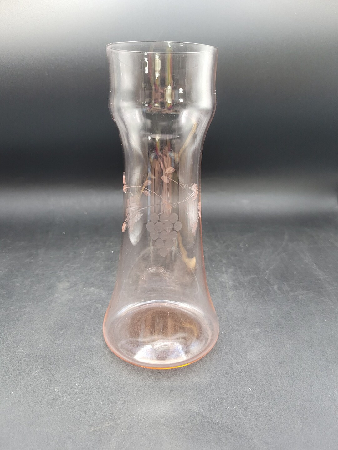 Pink Etched Grape Depression Glass Vase - Etsy
