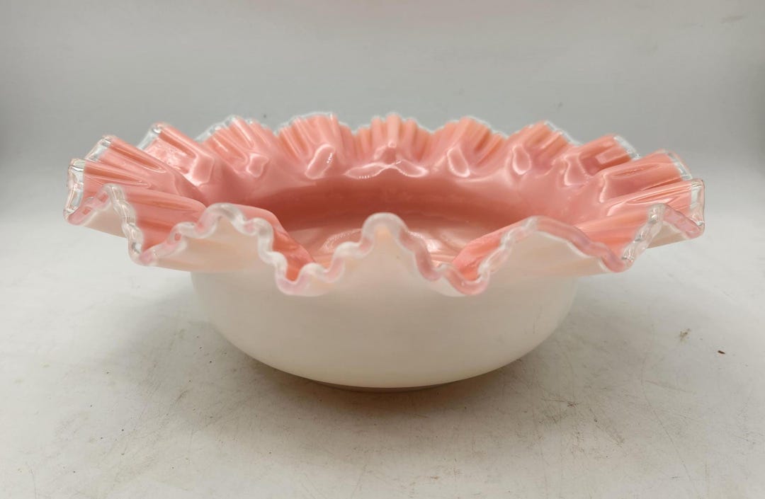 White Satin Silvercrest Bowl W/pink Cased Glass Inside - Etsy