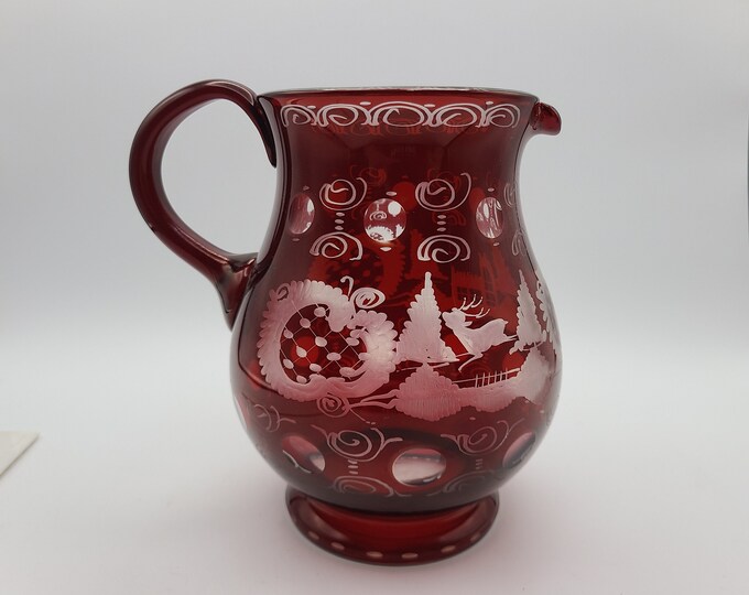 Egermann Czech Bohemian Ruby Red Cut-to-clear Pitcher - Etsy