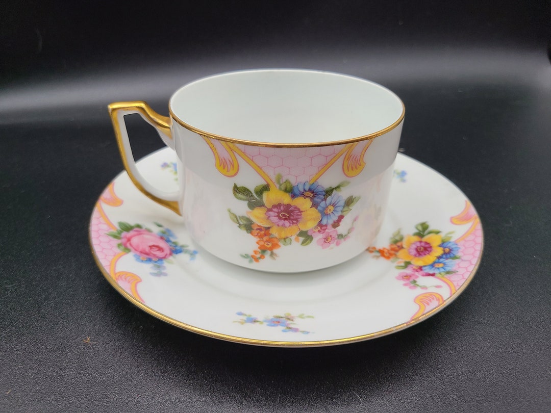 Epiag Floral Pattern W/gold Trim Tea Cup & Saucer - Etsy