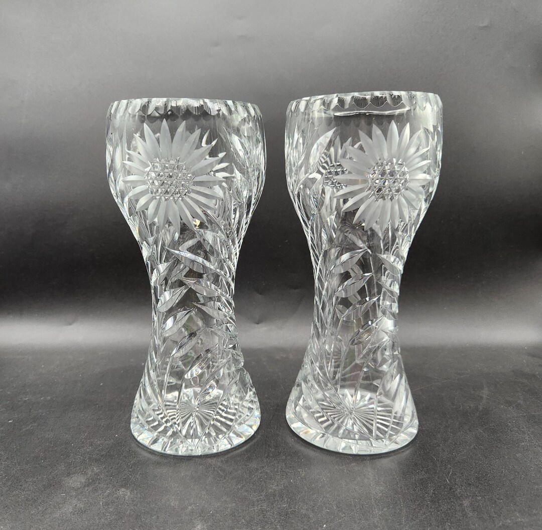 Brilliant Cut Glass Corset Vase Pair - Etsy