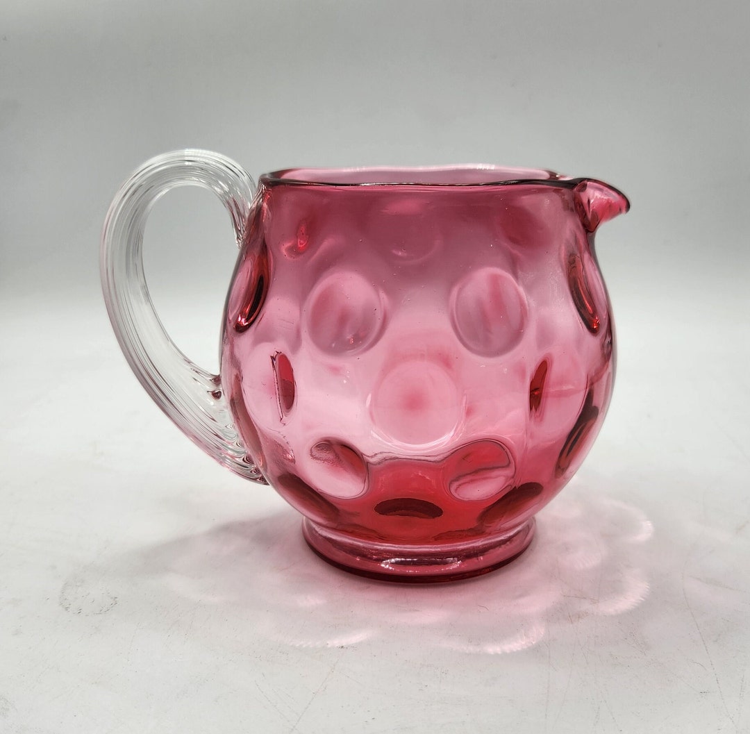 Fenton Cranberry Coin Dot Pitcher W/clear Applied Handle - Etsy