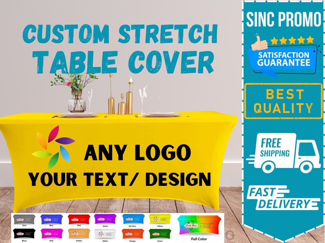CUSTOM Stretch Table Cover Personalized Table Cover | LOGO/TEXTS Full Color | 4FT 6FT 8FT ...