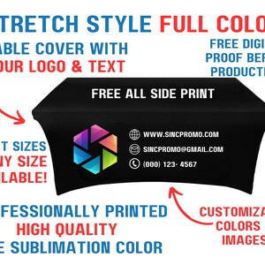 CUSTOM Stretch Table Cover Personalized Table Cover | LOGO/TEXTS Full ...