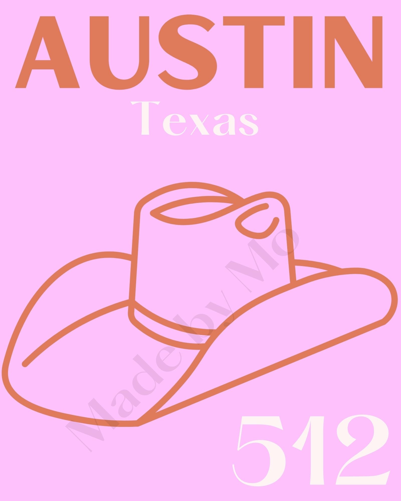 Austin Texas Preppy Art Print, UT, University of Texas, Austin Cowboy ...
