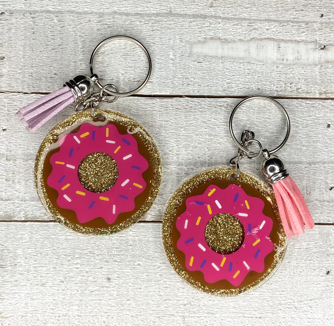 Doughnut Keychain- Food Keychain- Sparkly Keychain- Sparkly Doughnut ...