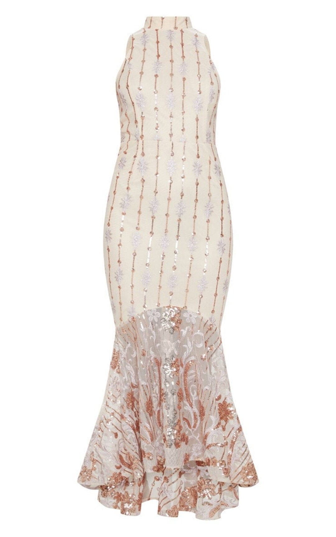 Rose Gold Sequin High Neck Fishtail Midaxi - Etsy