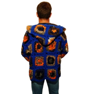 Men's Crochet Afghan Square Jacket Unisex Cardigan Wool Man Coat, Boy ...