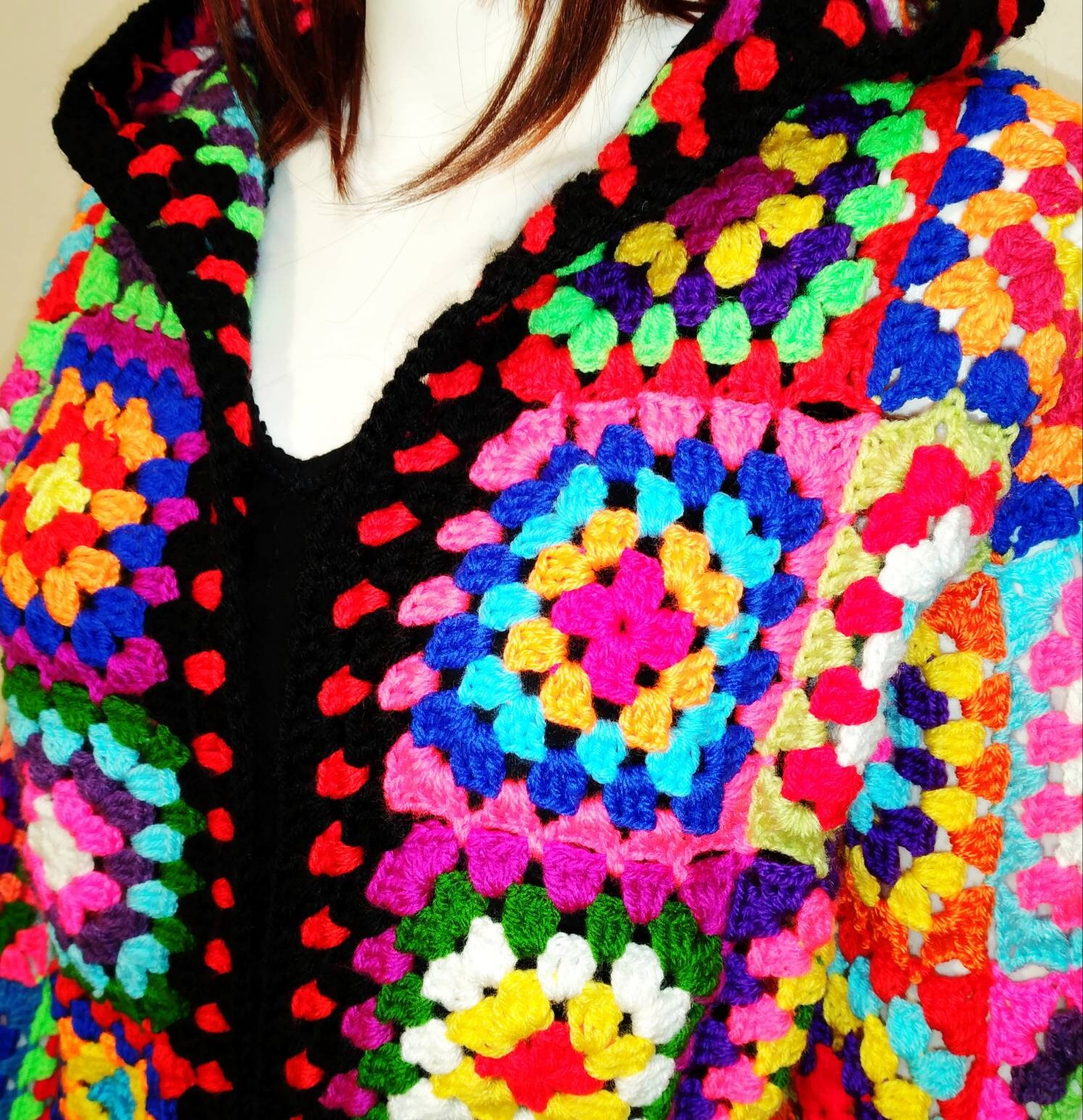 Granny Crochet Cardigan Multi Color Handmade Jacket Colorful - Etsy