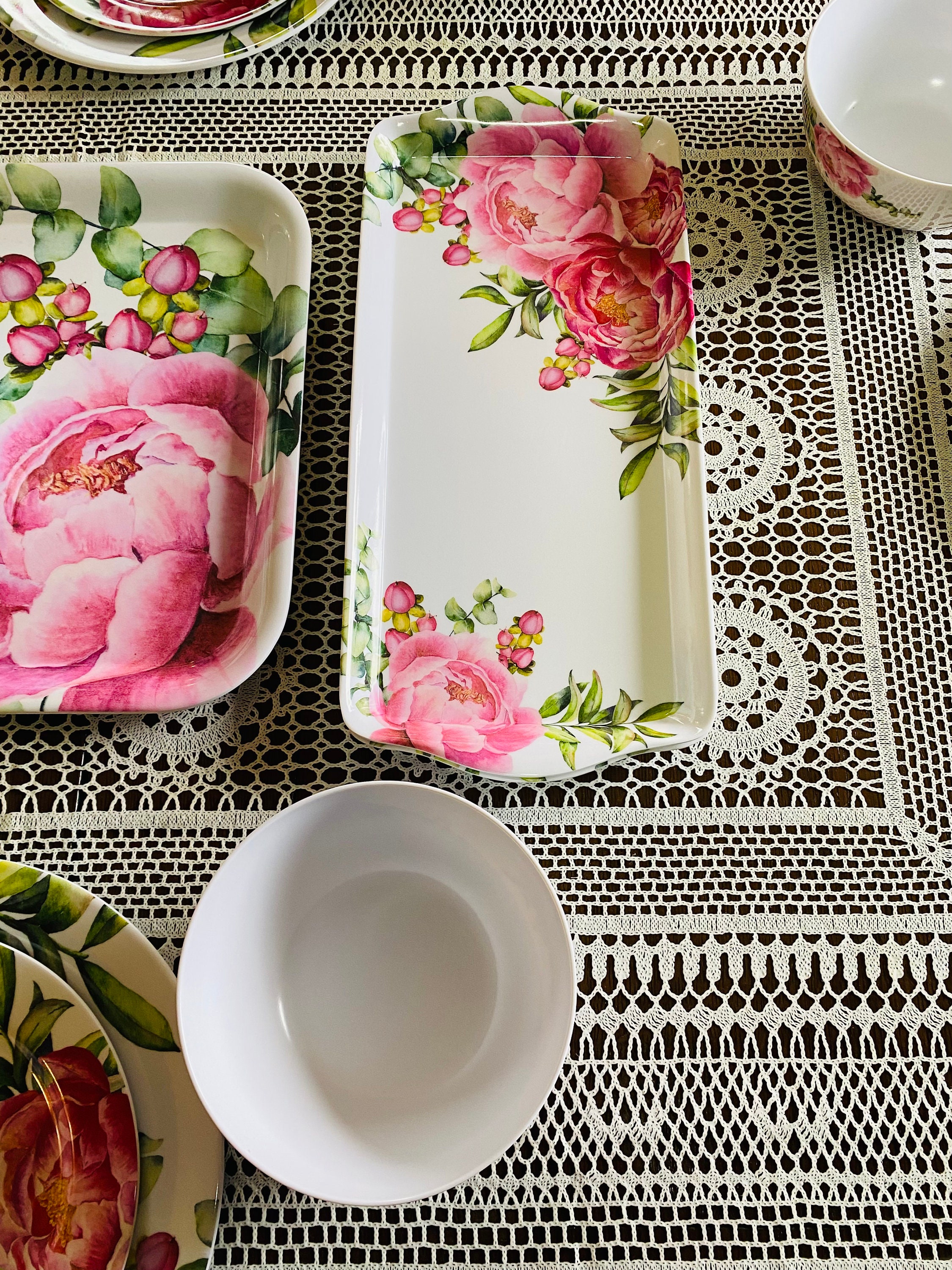 Vintage Peony Flower mela-ware Table Ware Set Serving - Etsy