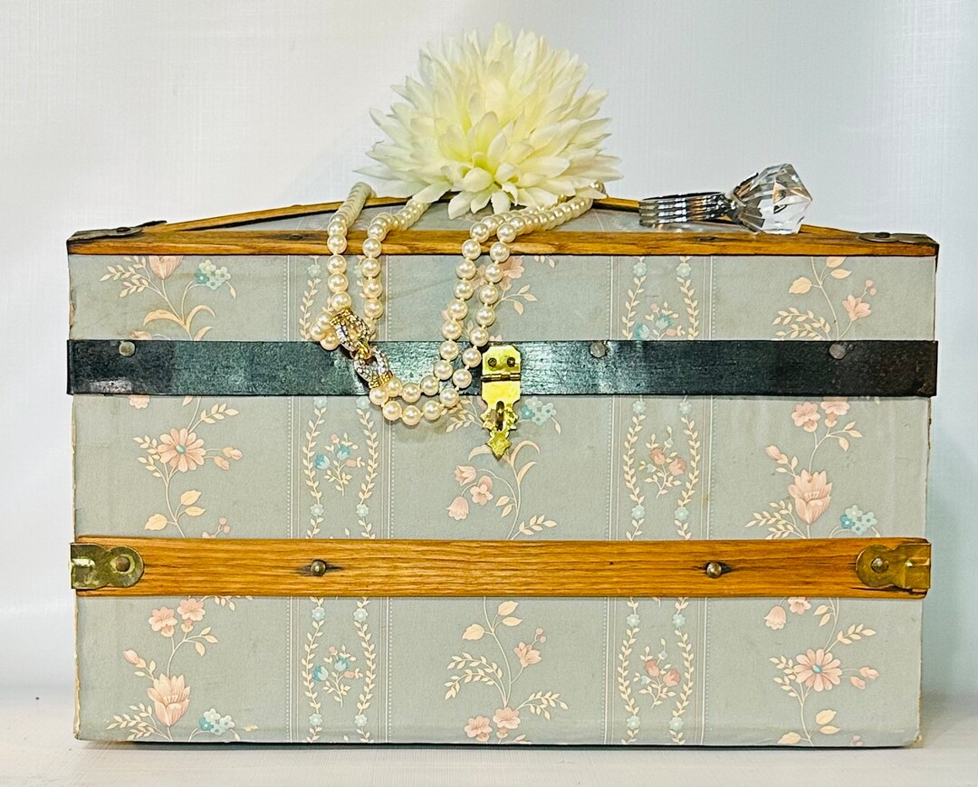 Antique Blue & Pink Floral Treasure Chest/jewelry Box Wood - Etsy