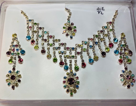 Fancy Colored Rhinestone Cascading Jewelry Set in Original Box - Etsy