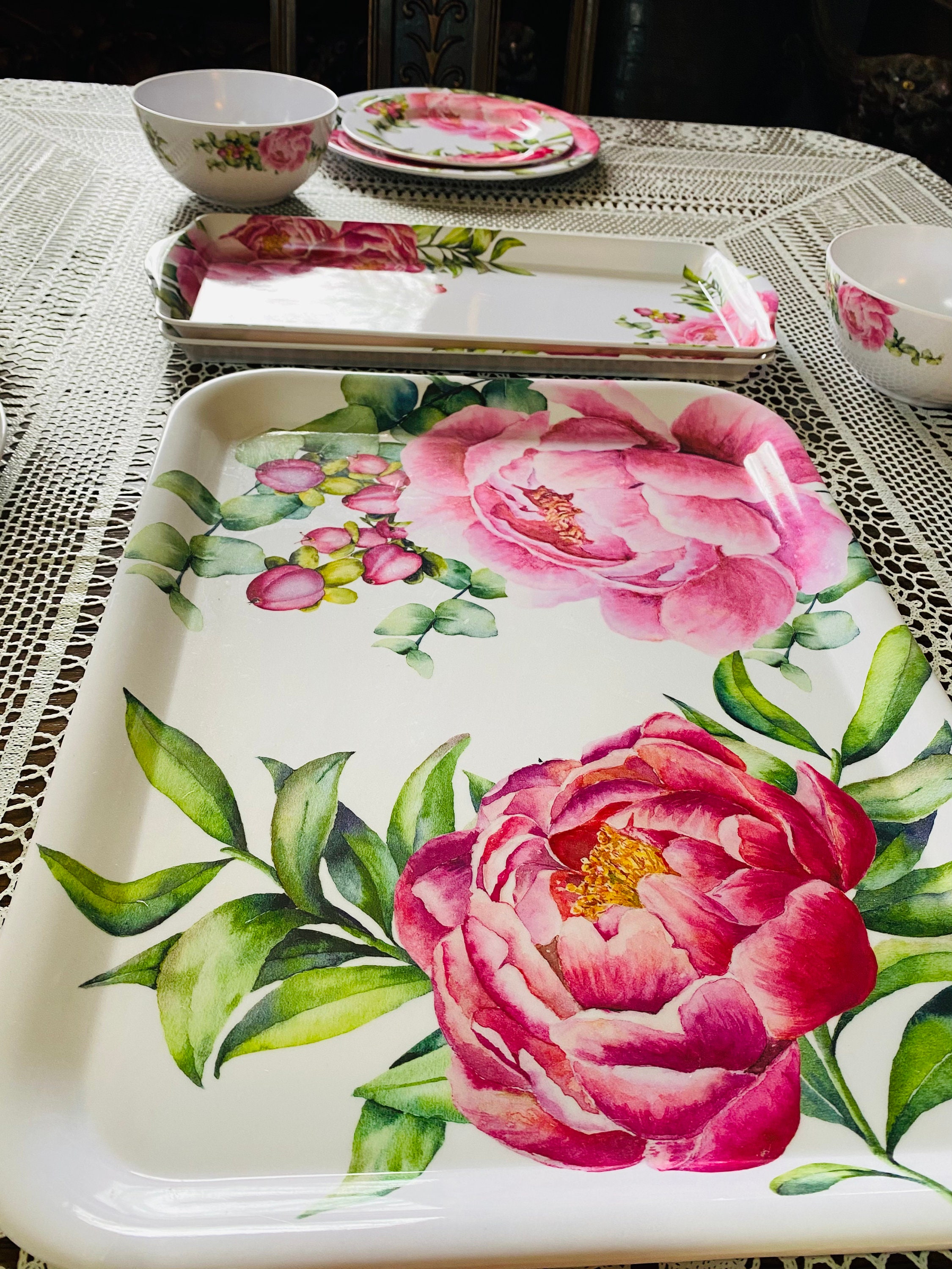 Vintage Peony Flower mela-ware Table Ware Set Serving - Etsy