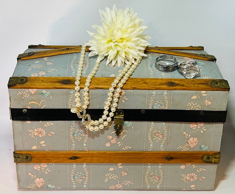 Antique Blue & Pink Floral Treasure Chest/jewelry Box Wood - Etsy