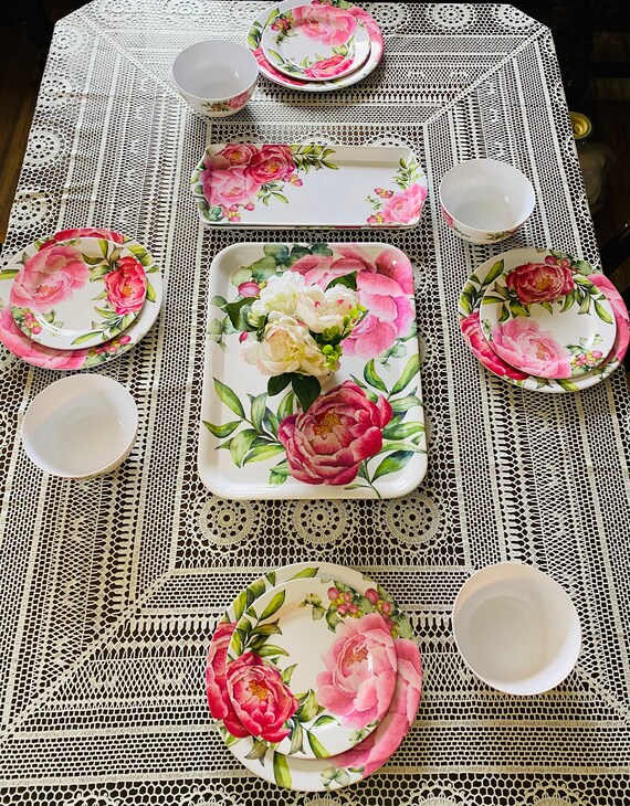 Vintage Peony Flower mela-ware Table Ware Set Serving - Etsy