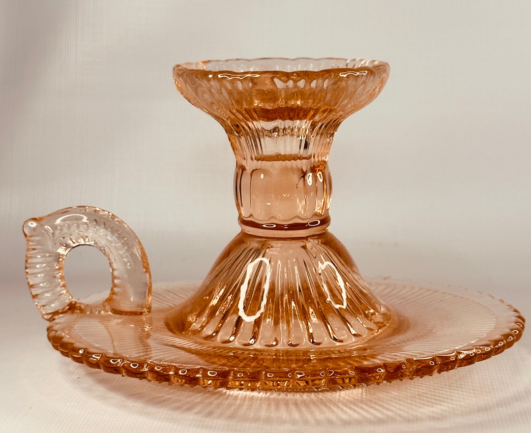 Antique Zabkowice polish Glass, Pink Candle Stick Holder With Handle ...