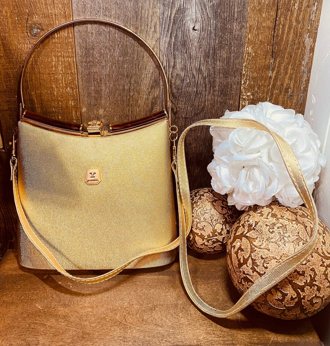 Dazzling & Elegant Mid-century Woven Gold Colored Hard Shell Purse With ...