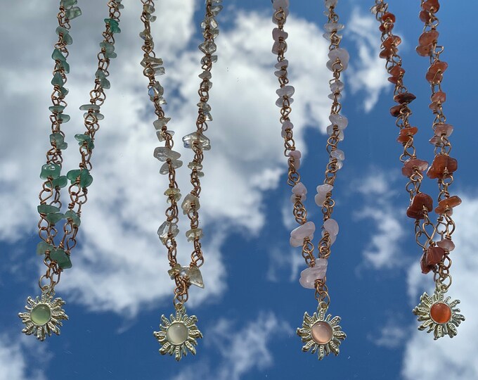 Sun Charm Crystal Necklace Sun Crystal Chip Necklace Boho - Etsy