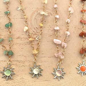 Sun Charm Crystal Necklace Sun Crystal Chip Necklace Boho - Etsy