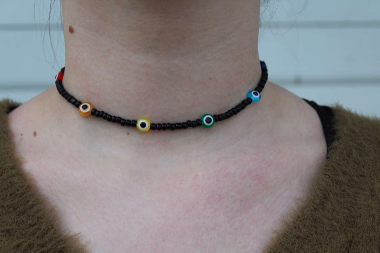 Rainbow Evil Eye Choker Rainbow Evil Eye Beaded Necklace - Etsy