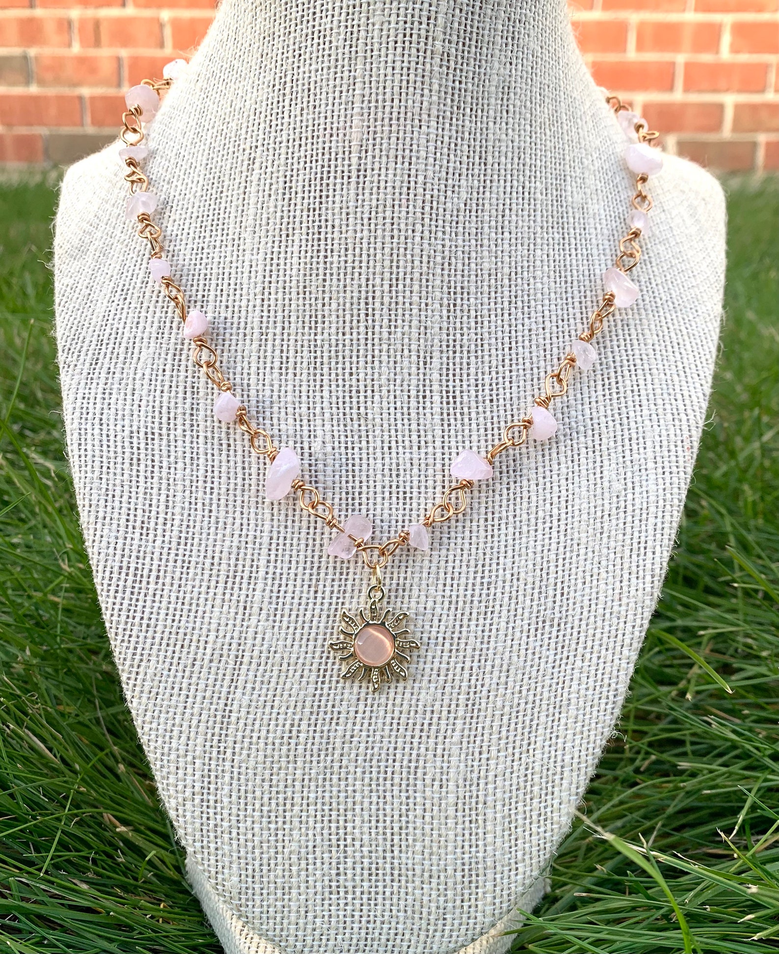 Sun Charm Crystal Necklace Sun Crystal Chip Necklace Boho - Etsy