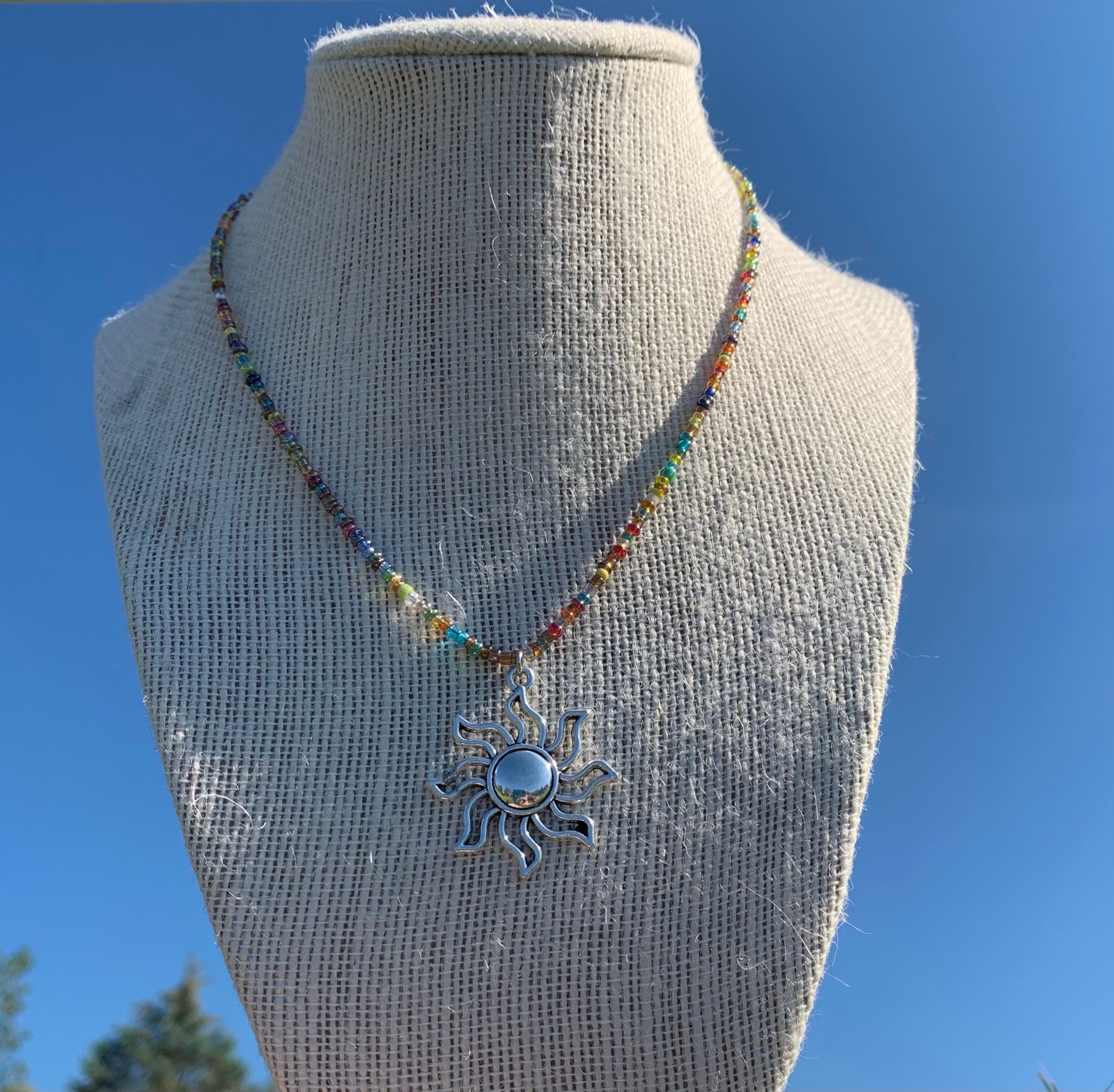 Sun Beaded Necklace Hippie Sun Beaded Necklace Beaded Sun | Etsy
