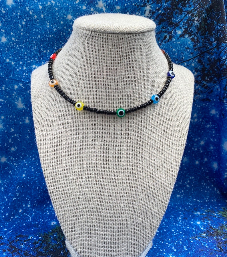 Rainbow Evil Eye Choker Rainbow Evil Eye Beaded Necklace - Etsy