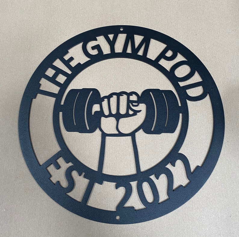 Hand Lifting Dumbbell Metal Gym Sign, Custom Gym Name Sign, Garage Gym ...