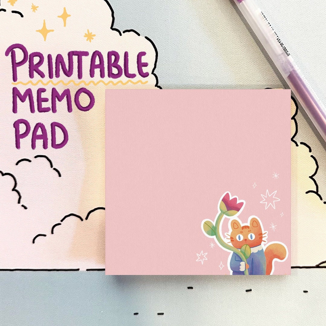 Printable Memo Pad, Digital Download Cute Cat Memo Pad - Etsy