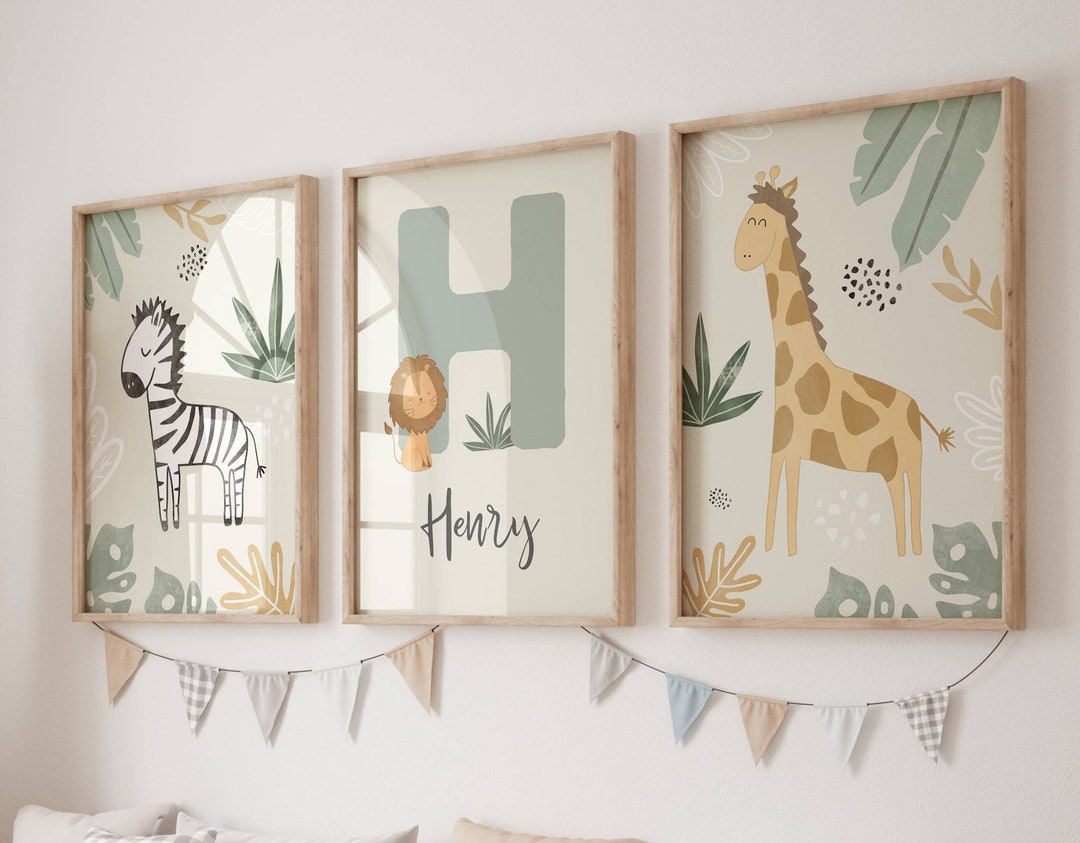 Safari Poster Beige Personalized With Name, With Lion, Zebra and ...