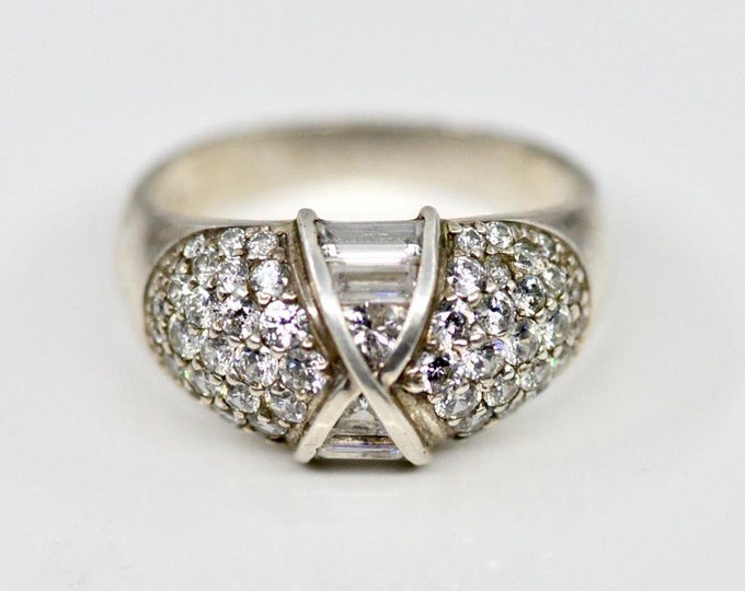 Vintage Sterling Silver Cubic Zirconium Pave Dome Bombe Ring, Super ...