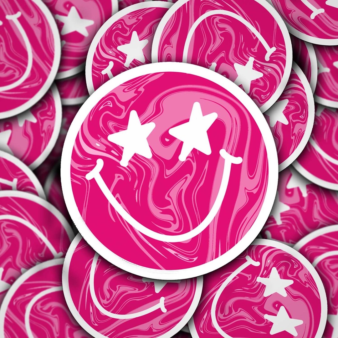 Smiley Face Sticker, Star Smiley Face, Pink Smiley Face Sticker, Decal ...