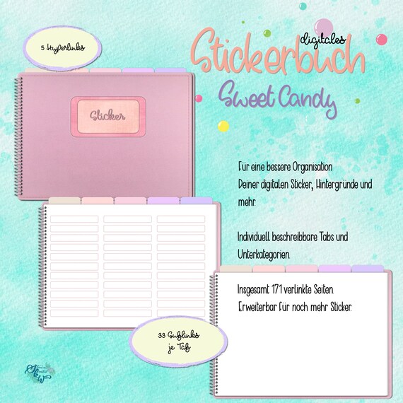 Digitales Stickerbuch sweet Candy Pastell 5 Verlinkte | Etsy UK