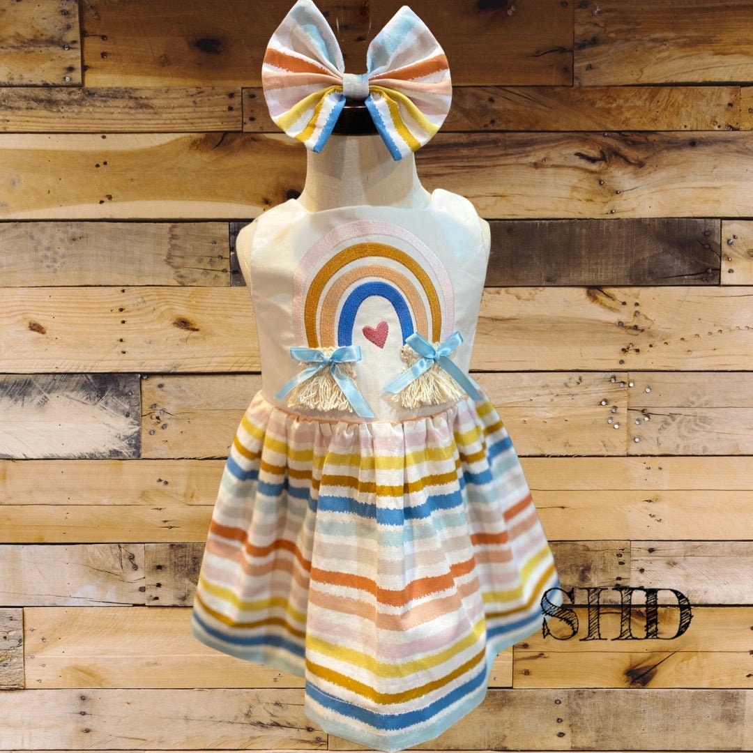 Dress Rainbow Heart,handmade Rainbow Dress, Girls' Neutral Colors ...