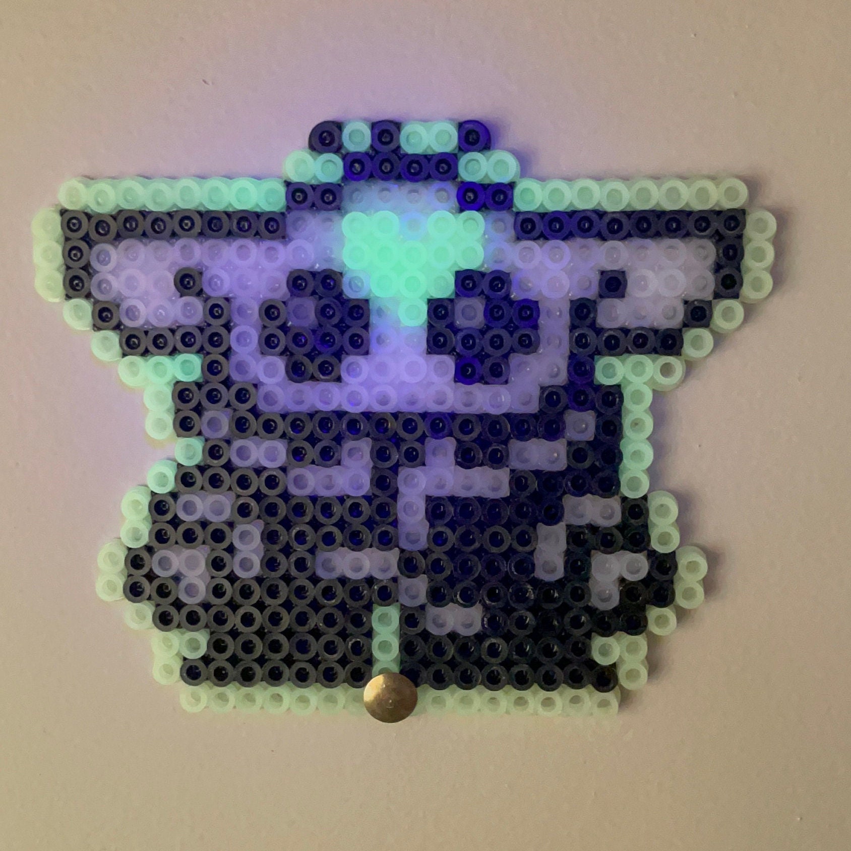 Glow-in-the-dark Grogu baby Yoda Perler Bead Sprite 8-bit Fuse Bead ...