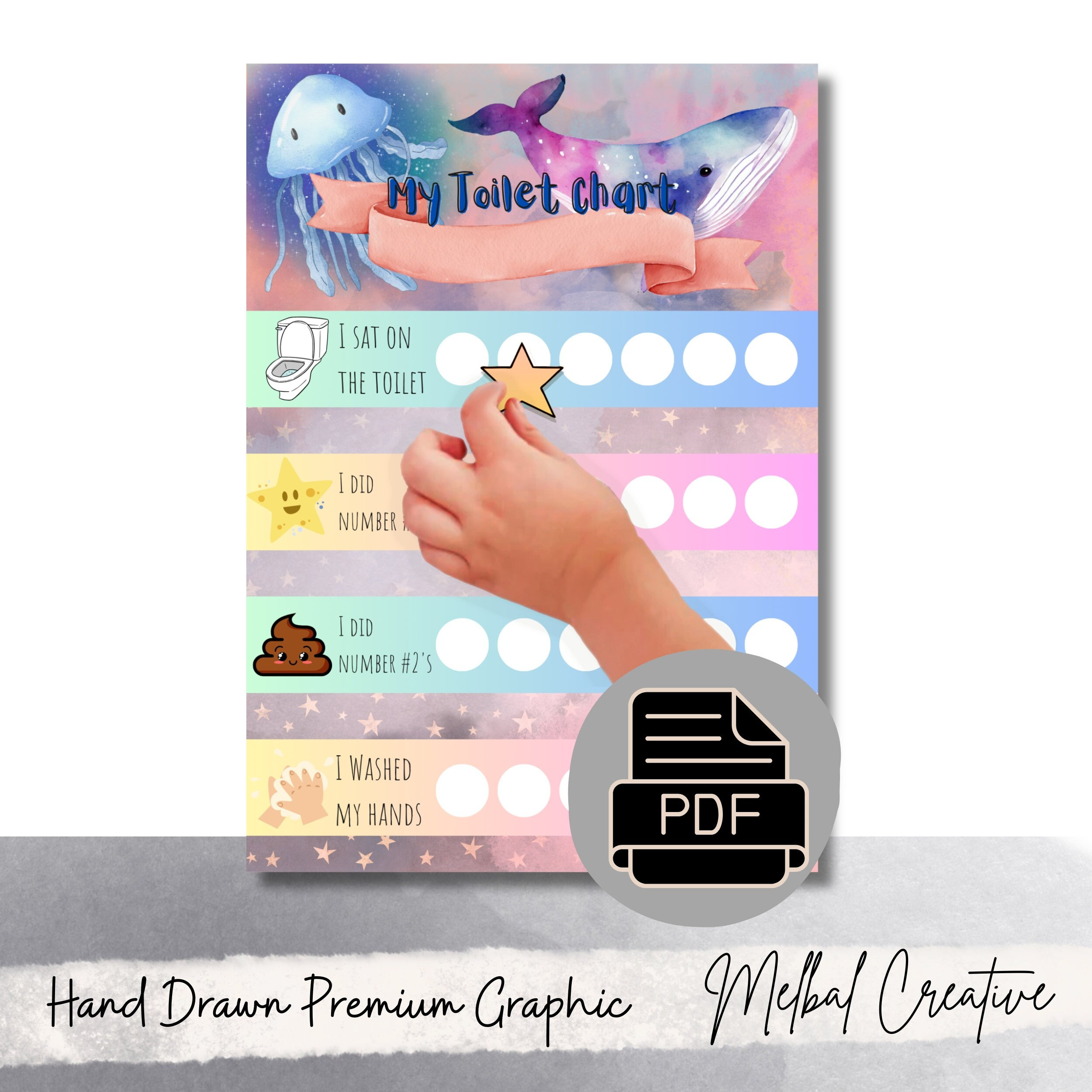 Toilet Training Sticker Chart A4 Download PDF Kids Ocean Animal Print ...