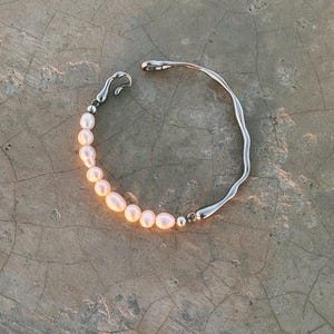 Irregular Gold Bangle W Baroque Pearls, Pearl and Gold Bracelet, Wedding Jewelry, Pearl and Gold ...