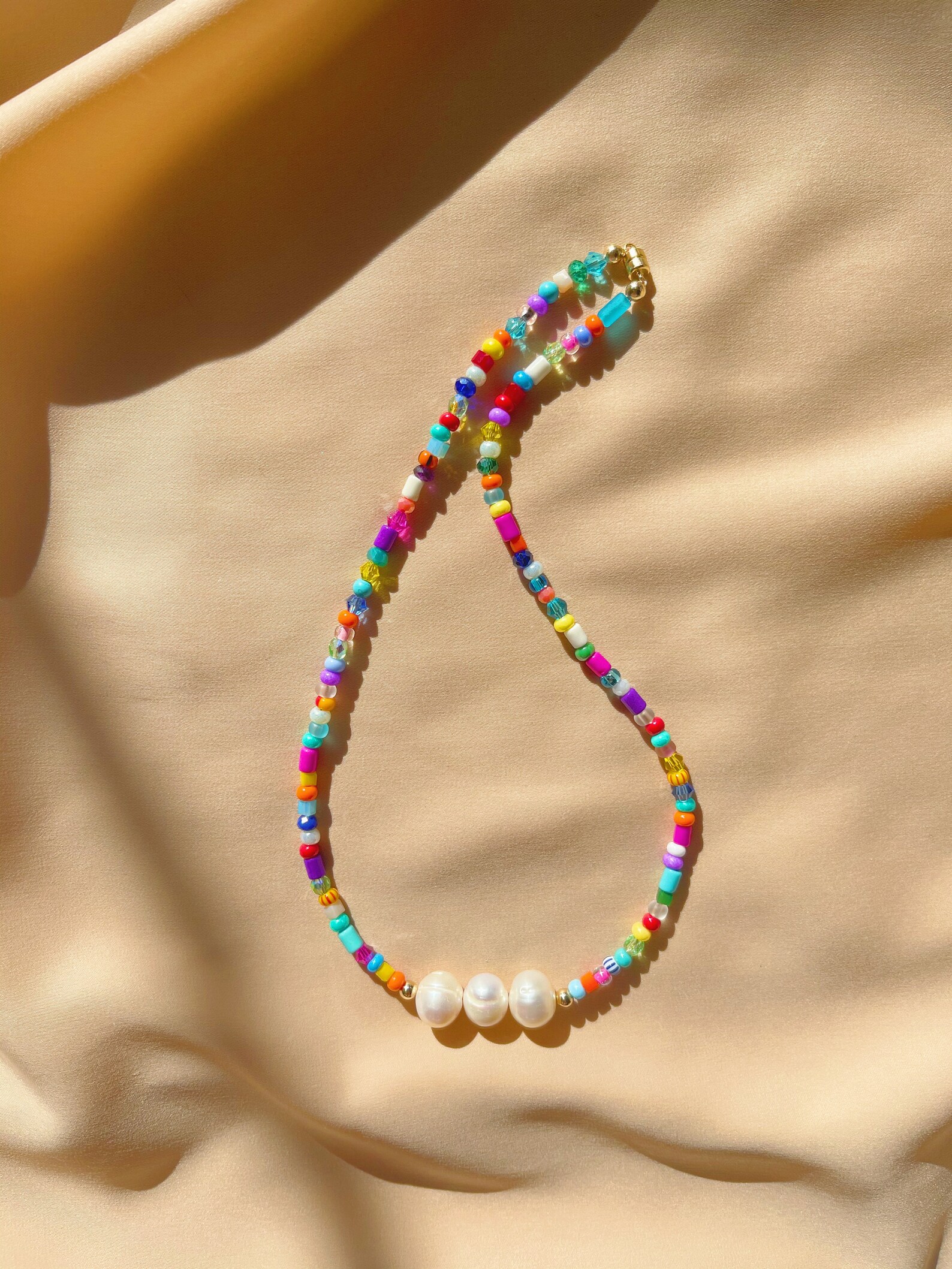 Rainbow Multicolored Bead and Pearl Necklace, Rainbow Necklace ...