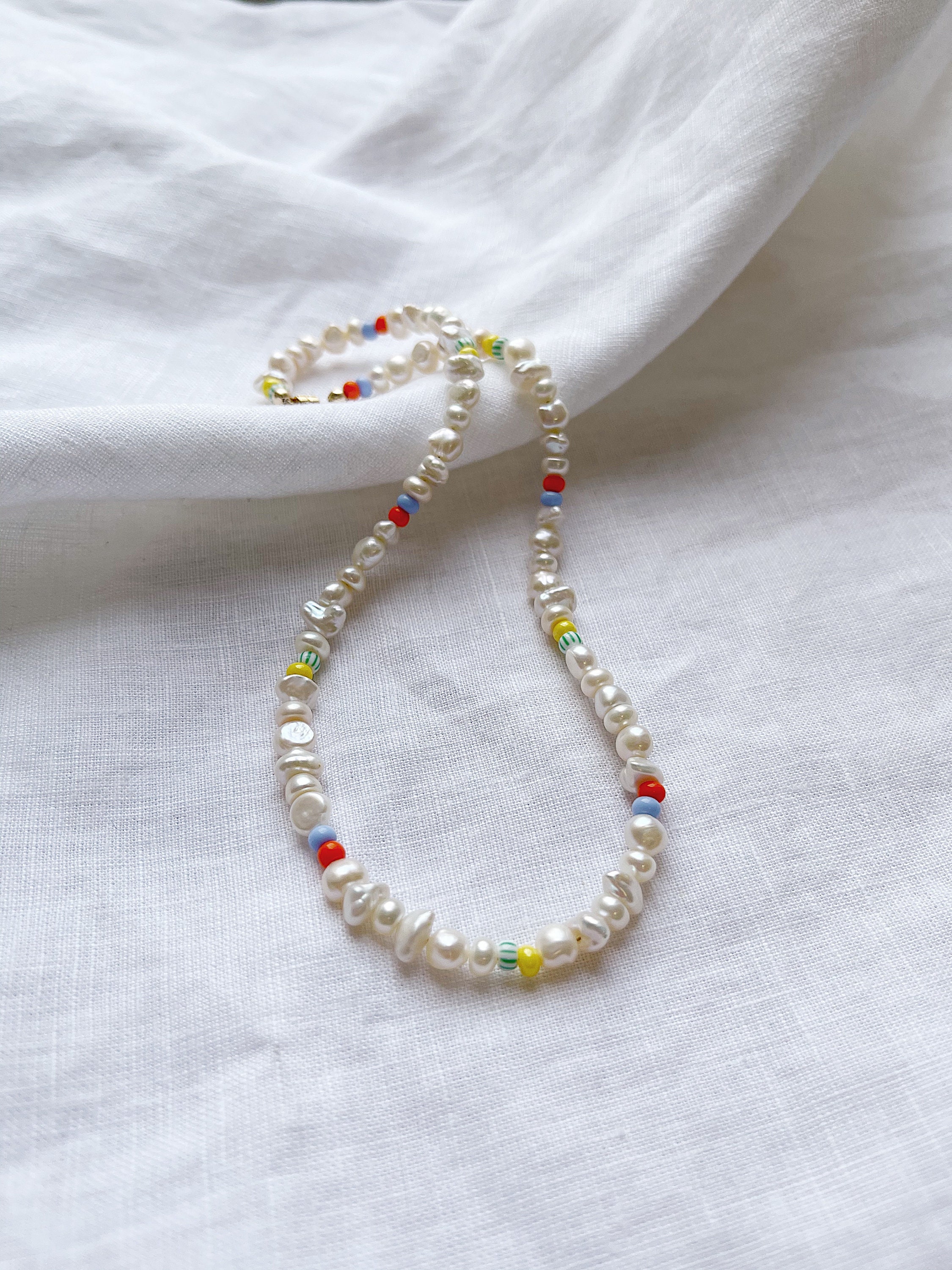 Freshwater Pearl and Colorful Bead Necklace Unique Pearl | Etsy