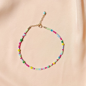 Dainty Colorful Beaded Anklet, Bright Summer Anklet. Thin Multicolor ...
