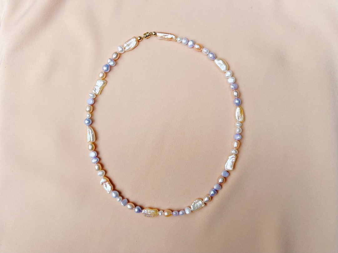 Tri Color Freshwater Pearl Necklace Colorful Pearl Necklace Casual