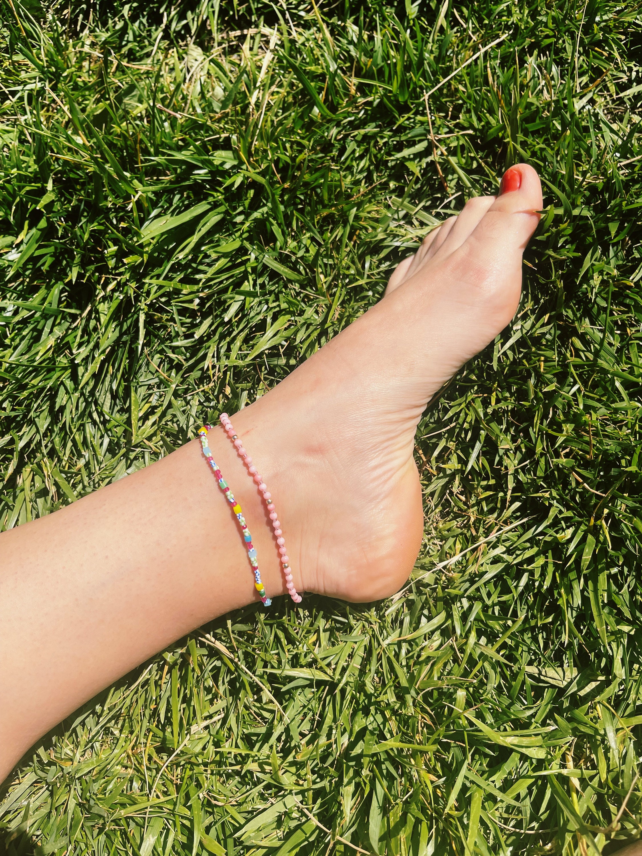 Dainty Colorful Beaded Anklet, Bright Summer Anklet. Thin Multicolor ...