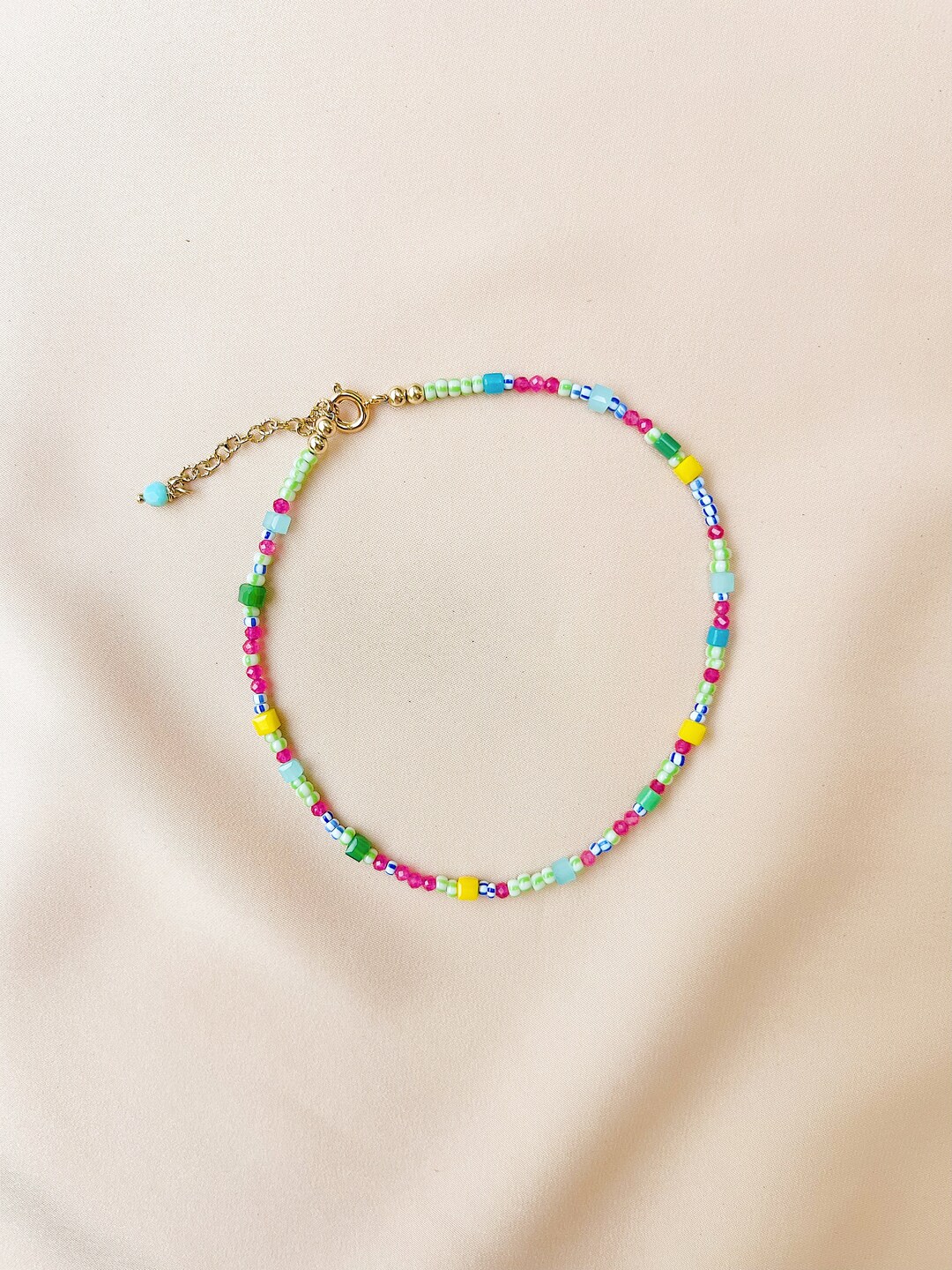 Dainty Colorful Beaded Anklet, Bright Summer Anklet. Thin Multicolor ...