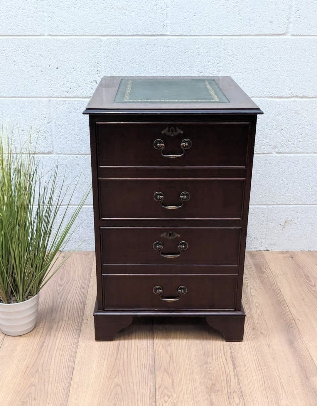 Vintage Green Leather Top Filing Cabinet - Etsy