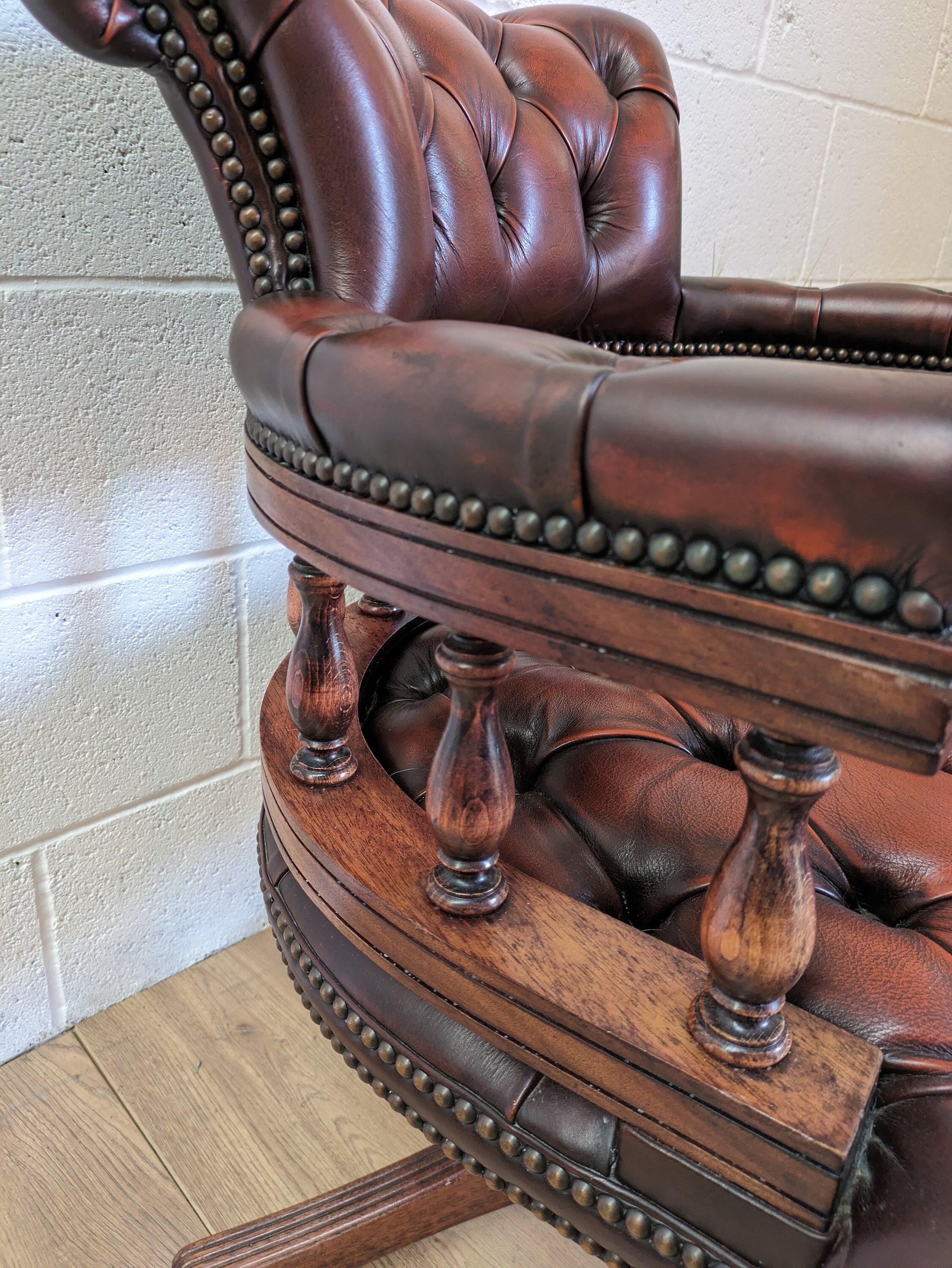 Vintage Rust Red Leather Chesterfield Style Swivel Captains Chair - Etsy UK