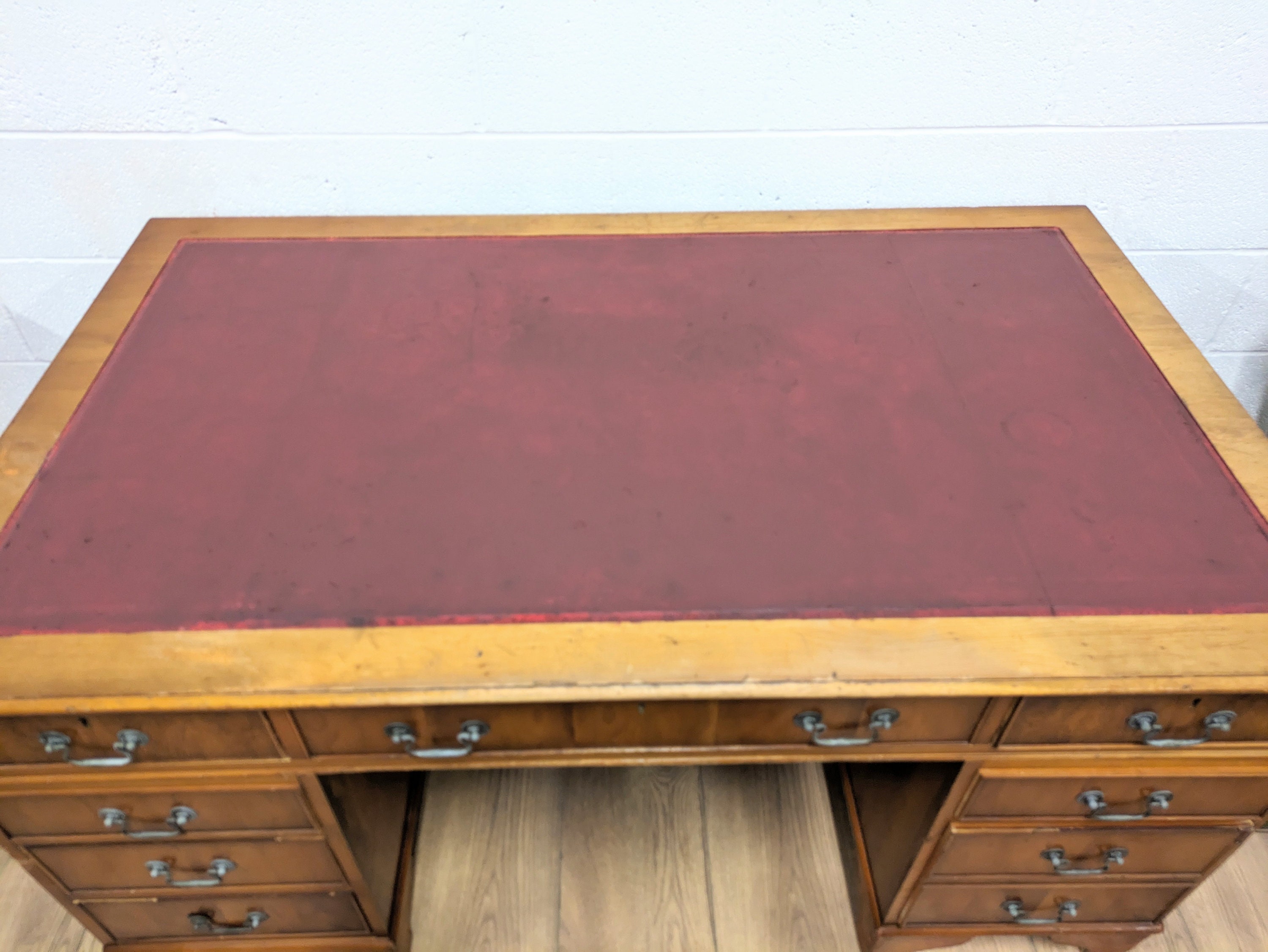 Large Vintage Red Leather Top Captains Pedestal Desk - Etsy UK