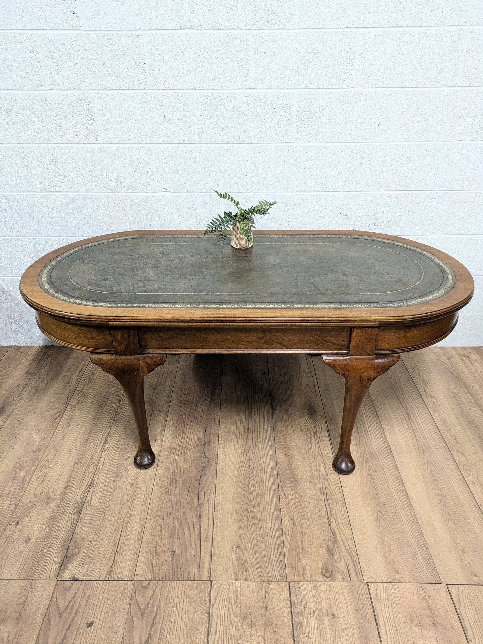 Vintage Oval Green Leather Top Table - Etsy