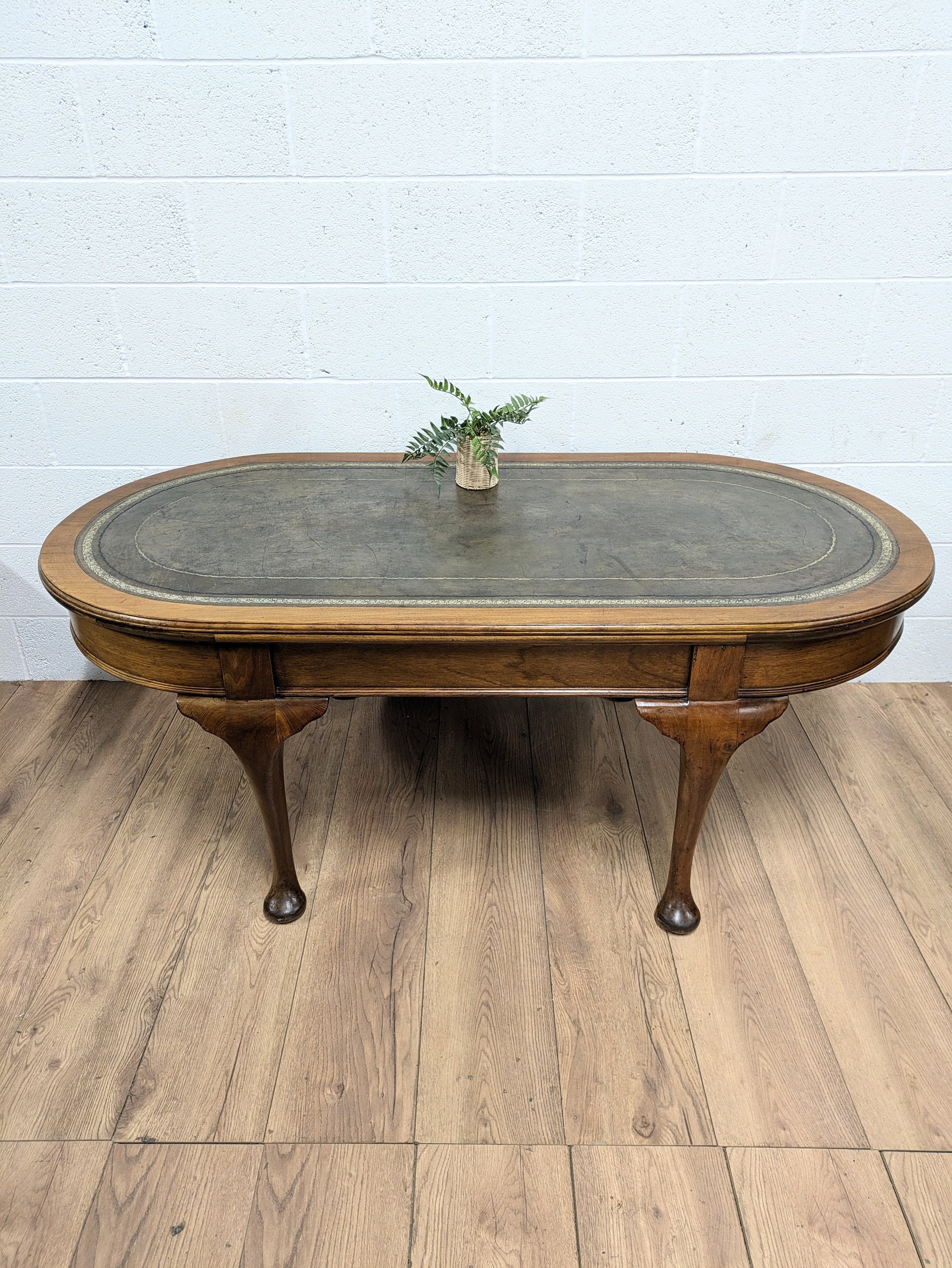 Vintage Oval Green Leather Top Table - Etsy