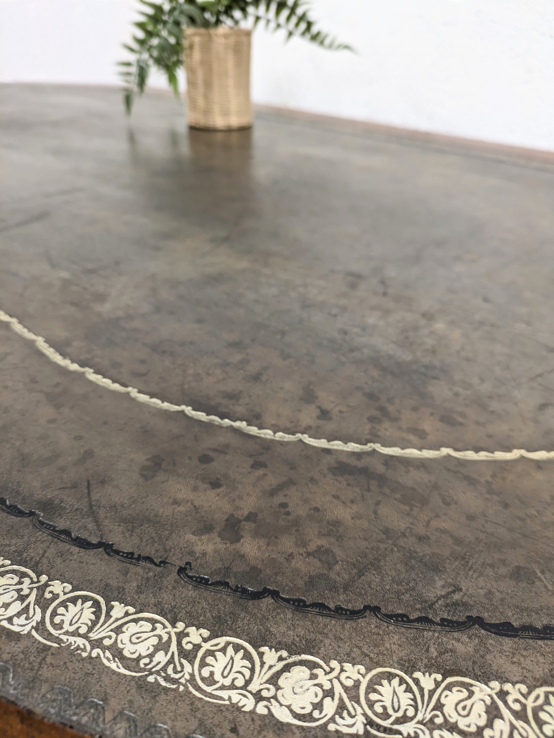 Vintage Oval Green Leather Top Table - Etsy