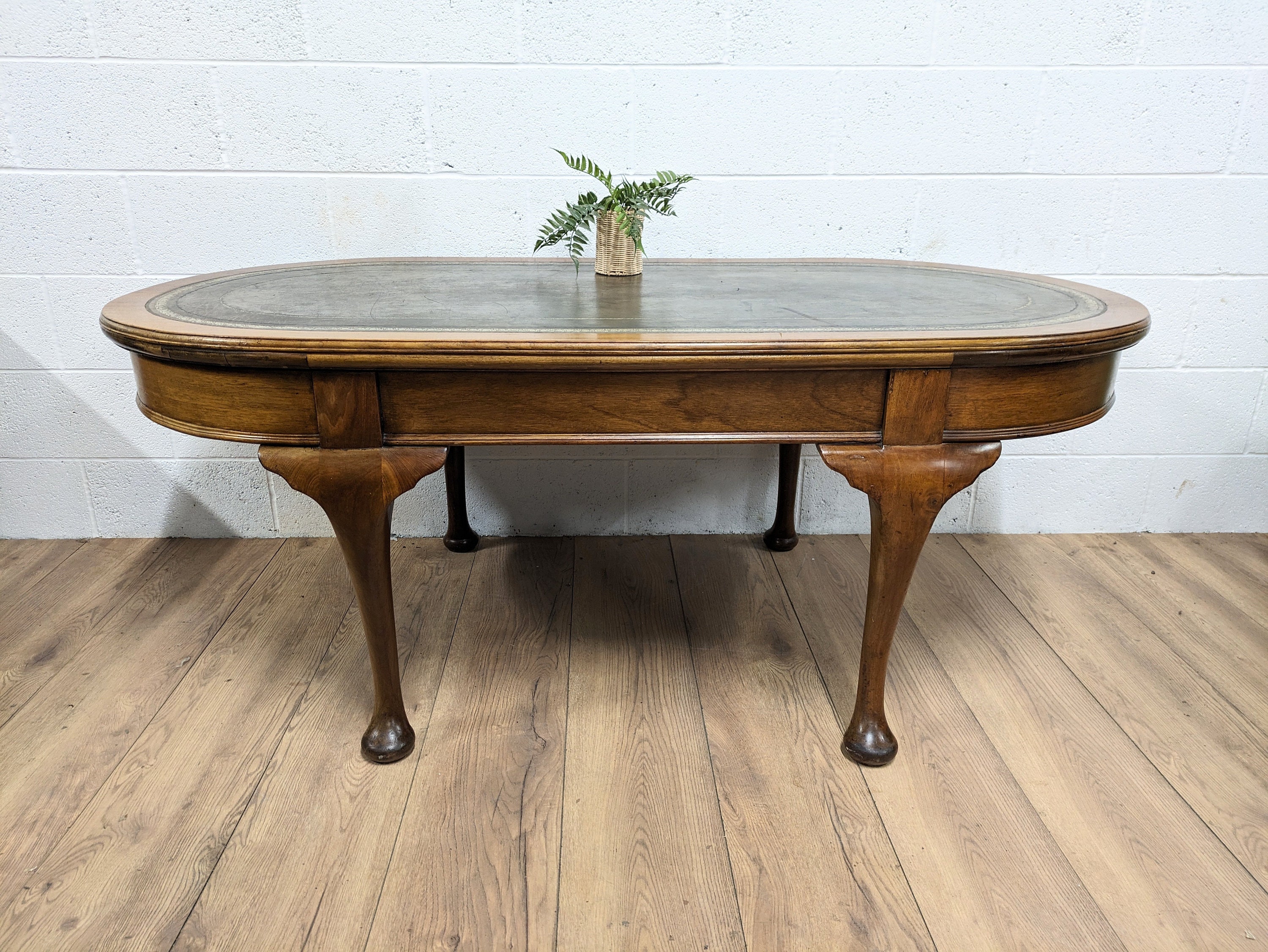 Vintage Oval Green Leather Top Table - Etsy
